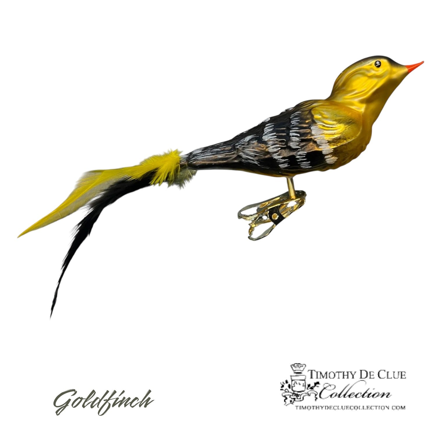 Goldfinch Clip Bird feather Tail- Hand Blown Glass Christmas Ornament ...