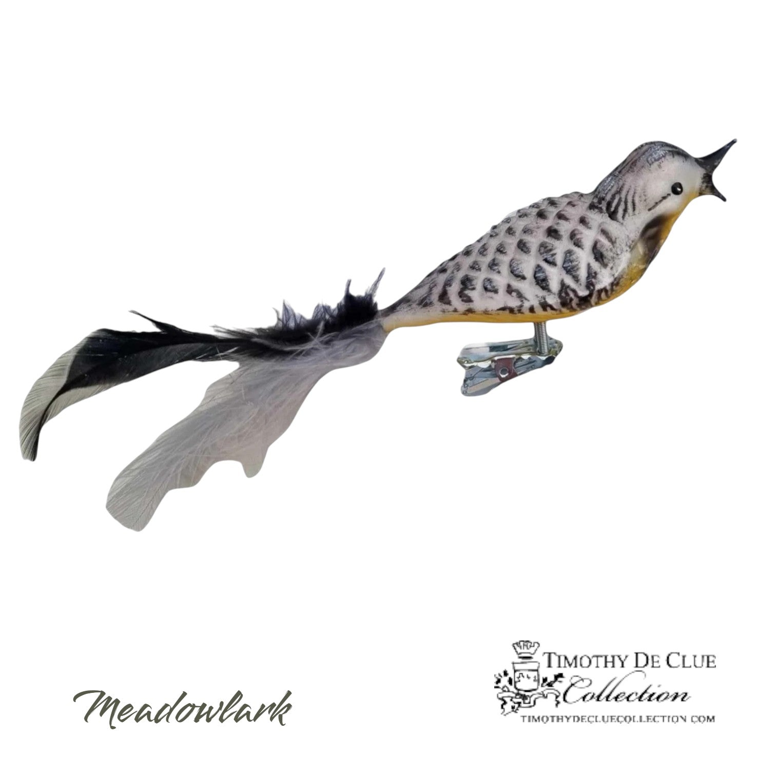 Meadowlark Clip Bird feather Tail- Hand Blown Glass Christmas Ornament ...