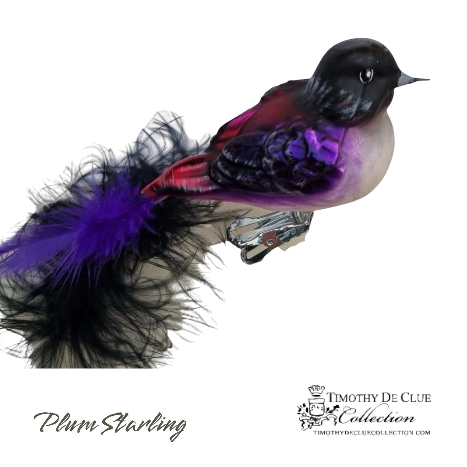 Starling Clip Bird feather Tail- Hand Blown Glass Christmas Ornament ...